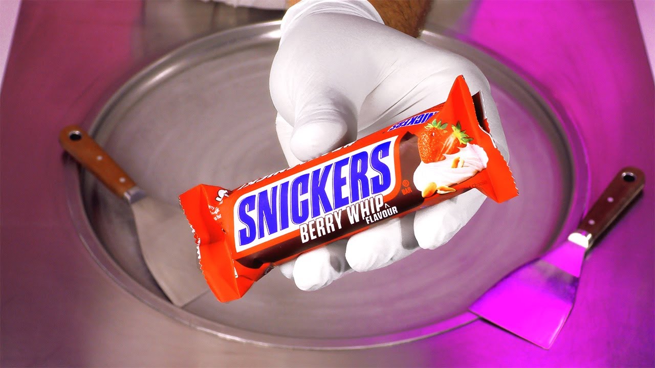 ASMR Snickers Berry Whip Ice Cream Rolls - Strawberry Flavour Chocolate ...