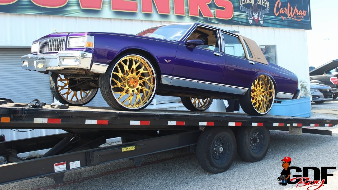 Candy Purple Box Chevy on 28" Gold Forgiato Blocco Wheels (4K Video ...