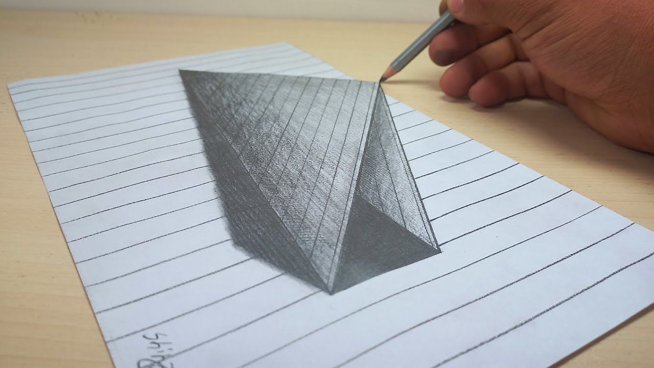 Very easy _ How to draw a 3d optical illusion drawing on line paper ...