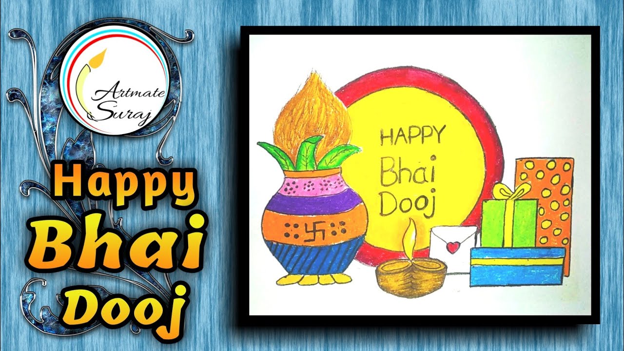 How to draw Bhai dooj drawing|Bhaubeej drawing easy|Happy bhai dooj ...