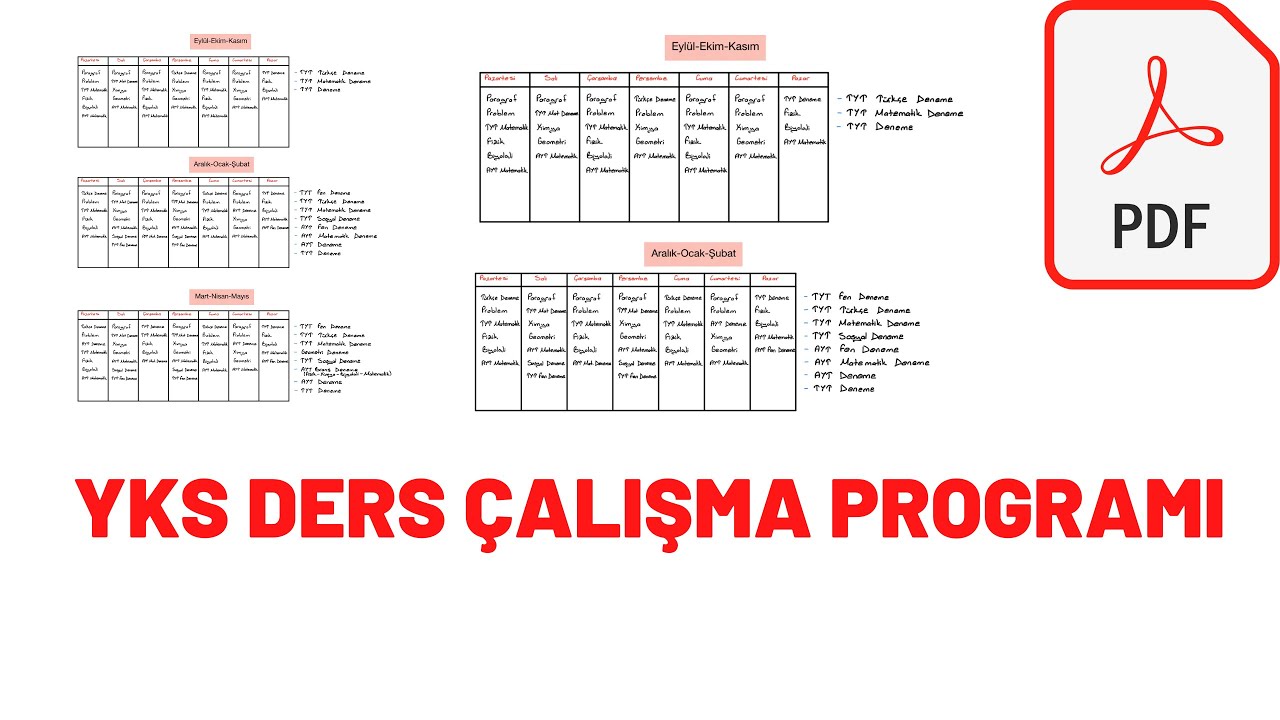 YKS Ders Çalışma Programı | PDF #yks #dersçalışma #dersprogramı - YouTube