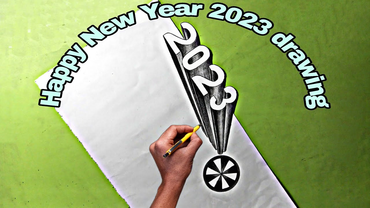 How to draw 2023 || 3d art easy trick for beginners step by step | 3d ...