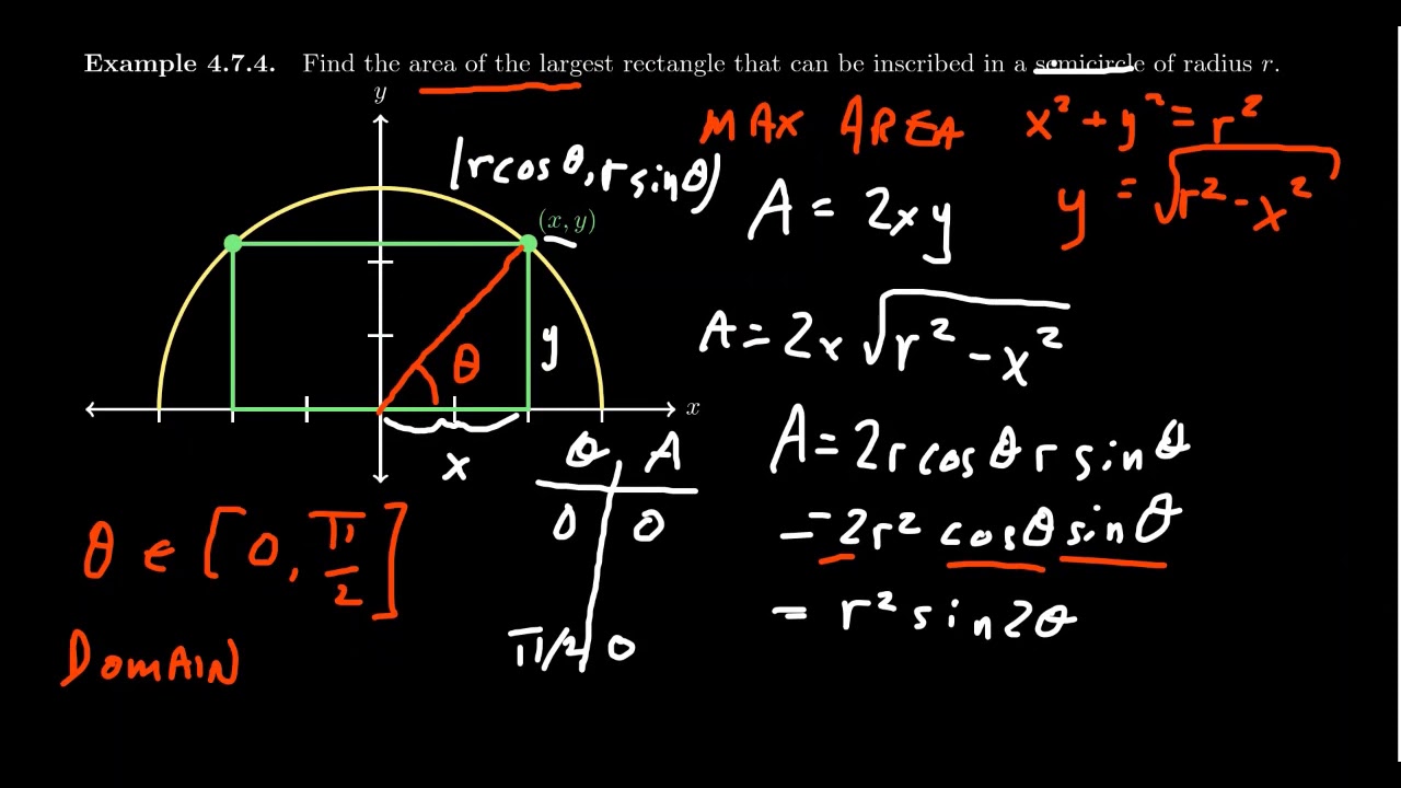 (Optimization) - Finding a Maximum Rectangle in a Semicircle - YouTube