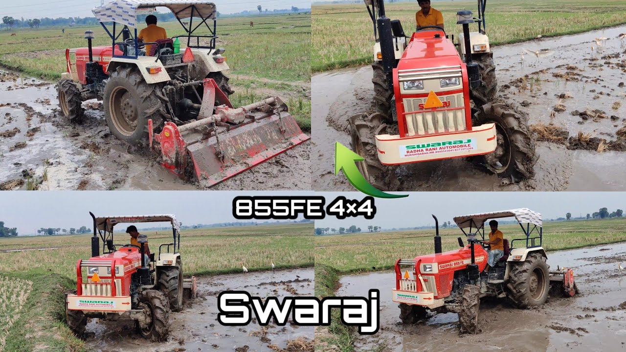 New Swaraj 855FE 4wd Tractor Rotavator Performance | Tractor video ...
