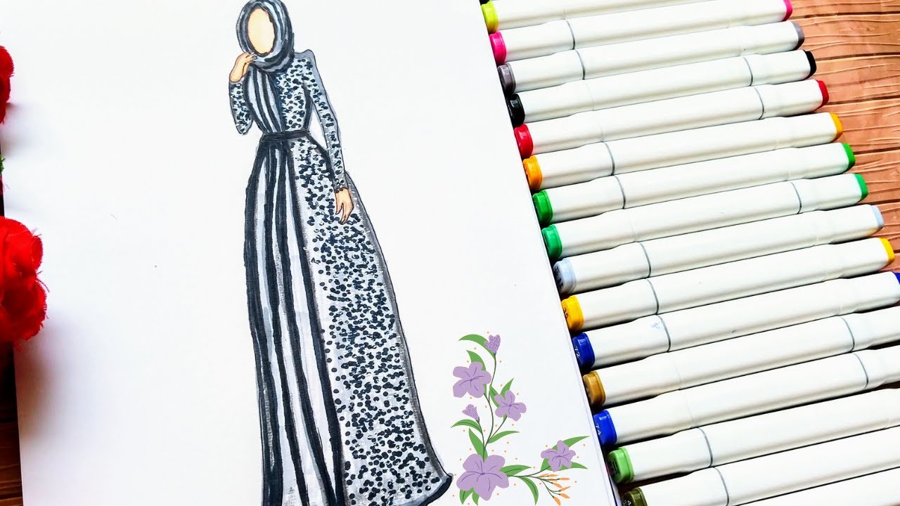 How to draw Beautiful Hijab Dress | Muslim Dress Design | Fashion ...