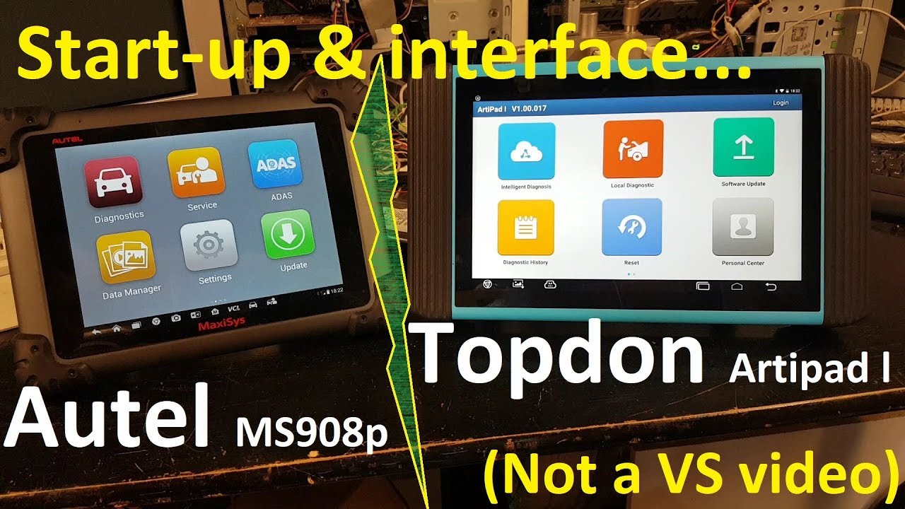 Topdon Artipad I & Autel MS908P side by side... (Start up, interface, menus and shutdown) - YouTube