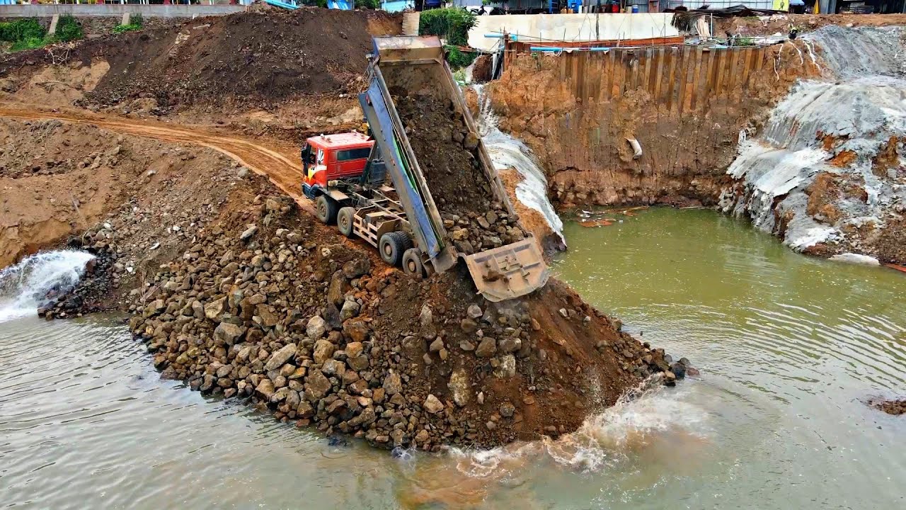 Incredible Project of Dumping Rock To Connect Around A Big Hole by Dump ...