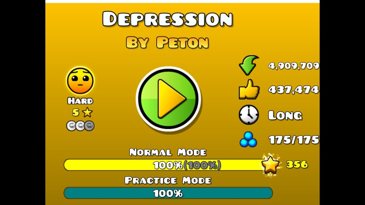 Geometry Dash | "Depression" | 100% (2 Coins) By Peton - YouTube