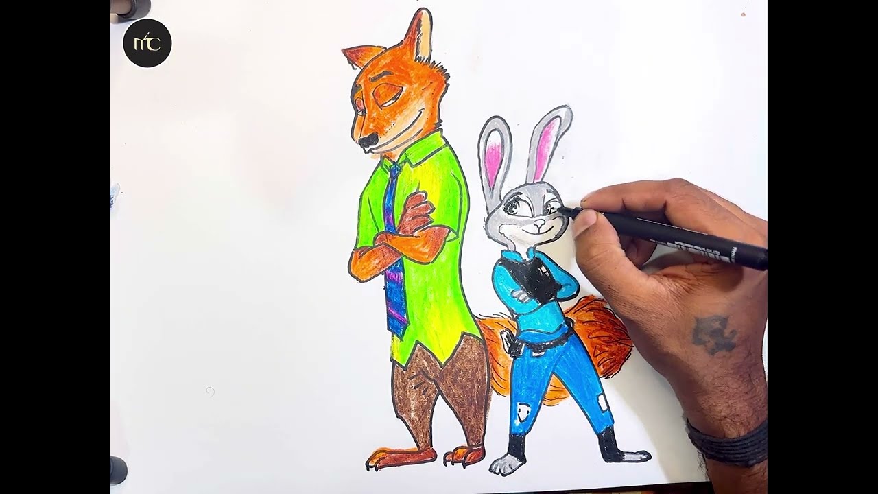 ZOOTOPIA ANIMATION MOVIE CHARECTER NICK WILDE & JUDY HOPPS EASY DRAWING ...