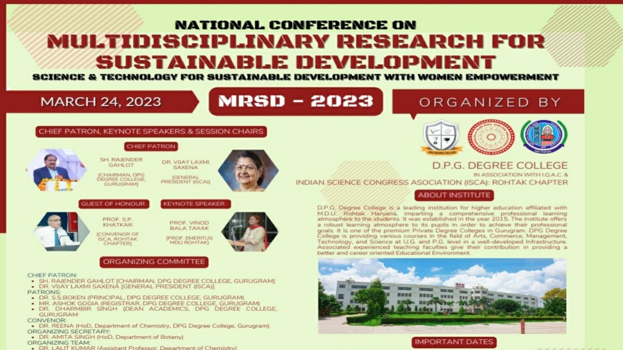 National conference on Multidisciplinary research for Sustainable ...