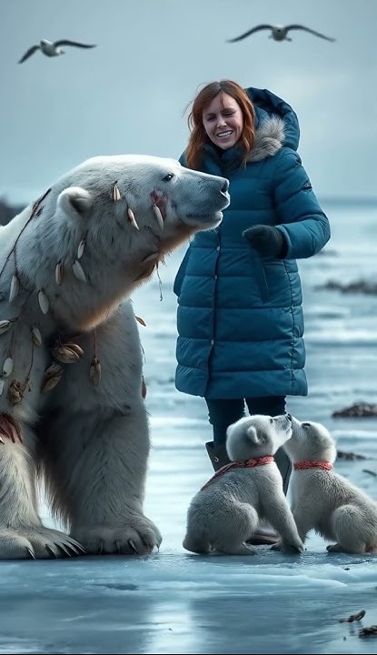 The touching story of a mother polar bear and her cubs#shortvideo #short - YouTube