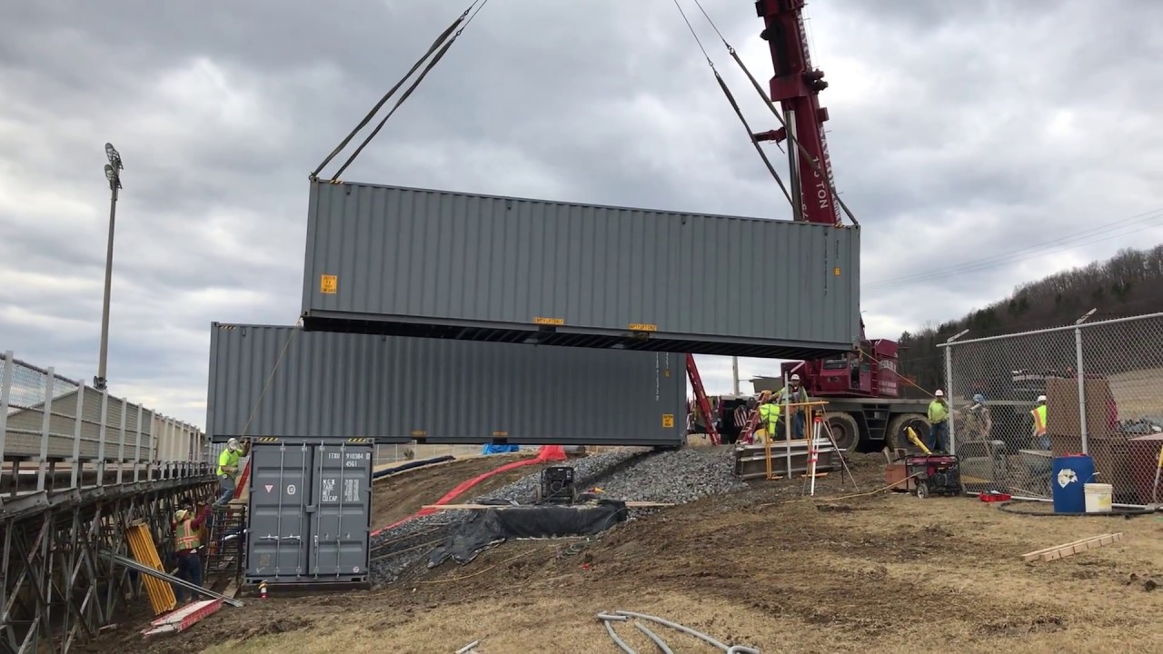 Re-Using Shipping Containers for a Stadium Press Box - YouTube