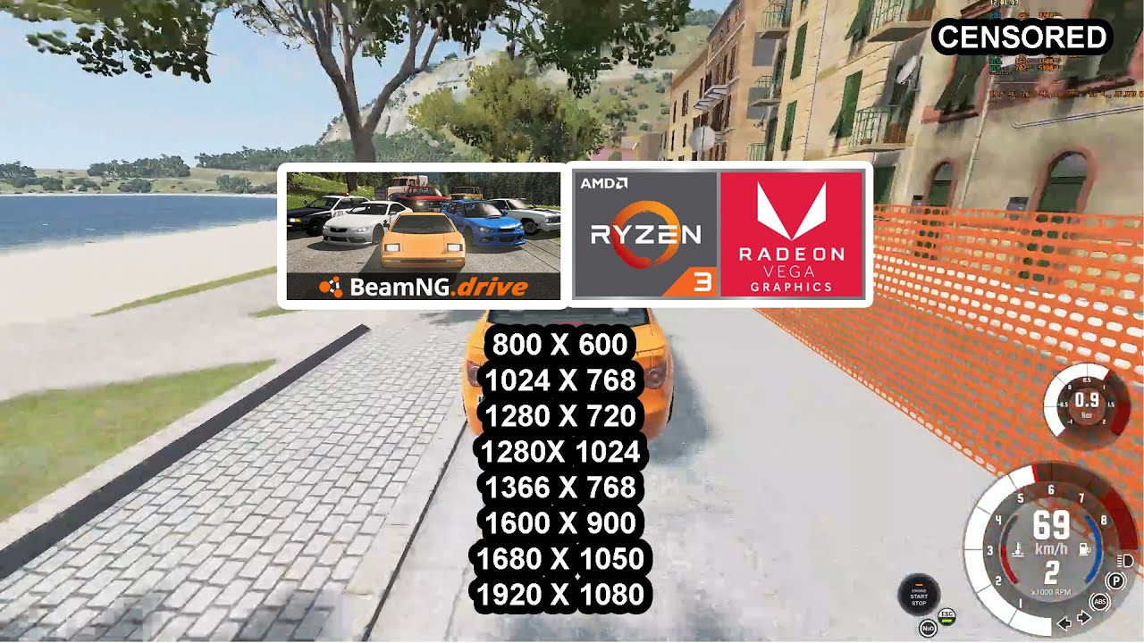 BEAMNG DRIVE RESOLUTION BENCHMARK, AMD VEGA 10 (RYZEN 7 4800H) # ...