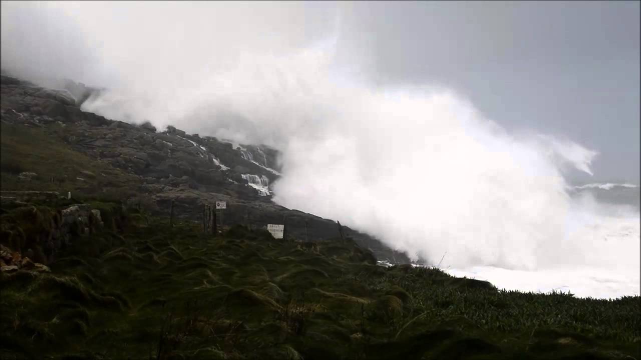 Waves hit Sennen Cove Cornwall during storm Hercules - YouTube