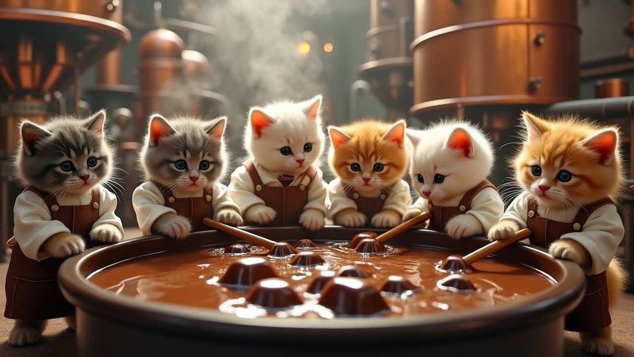 Cat working in the chocolate Factory! 🐈🍩 kitten doing human things 🐈 ...