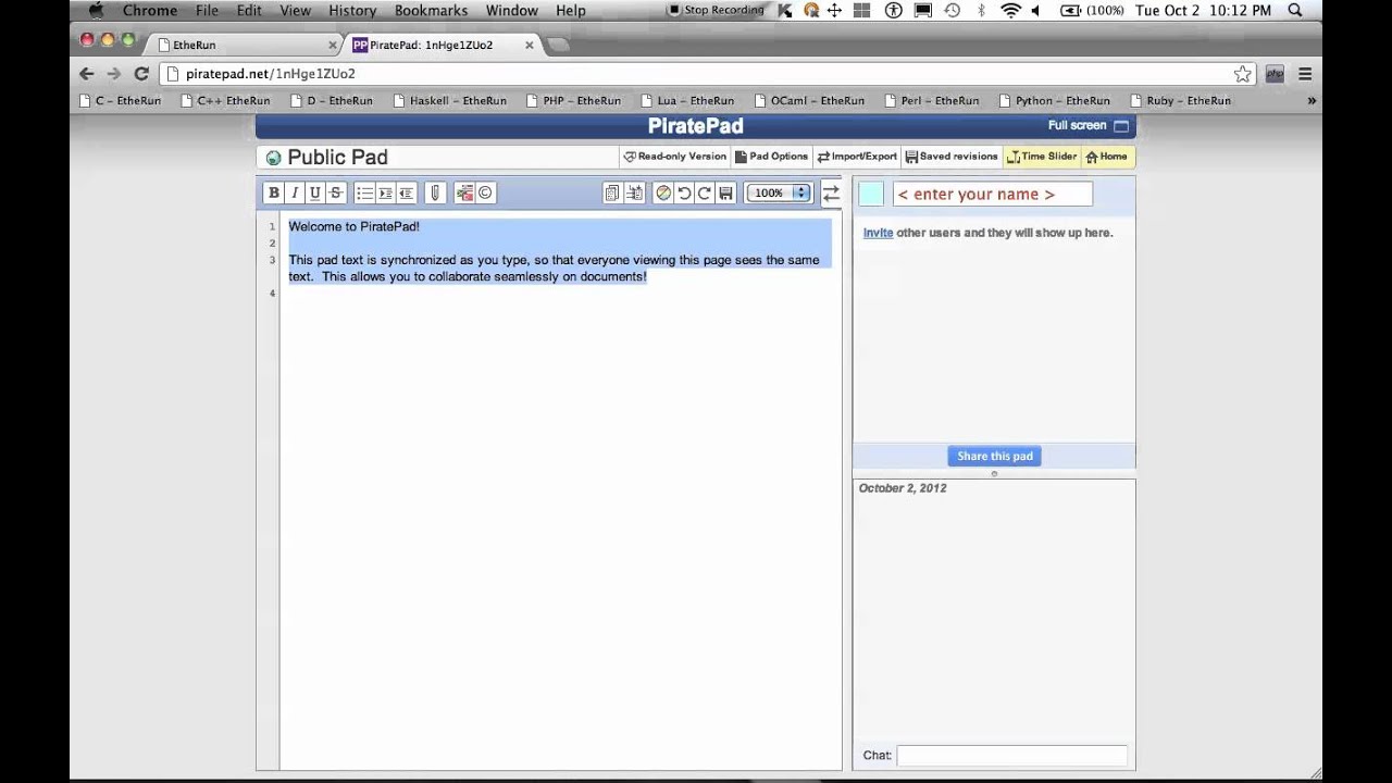 EtheRun - Run Code from Etherpad - YouTube