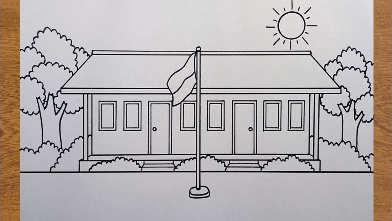 Cara Menggambar Sekolah Untuk Pemula - YouTube
