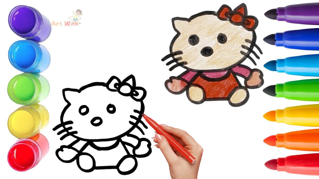 How To Draw cute Kitty Drawing, Painting & Coloring For Kids and ...