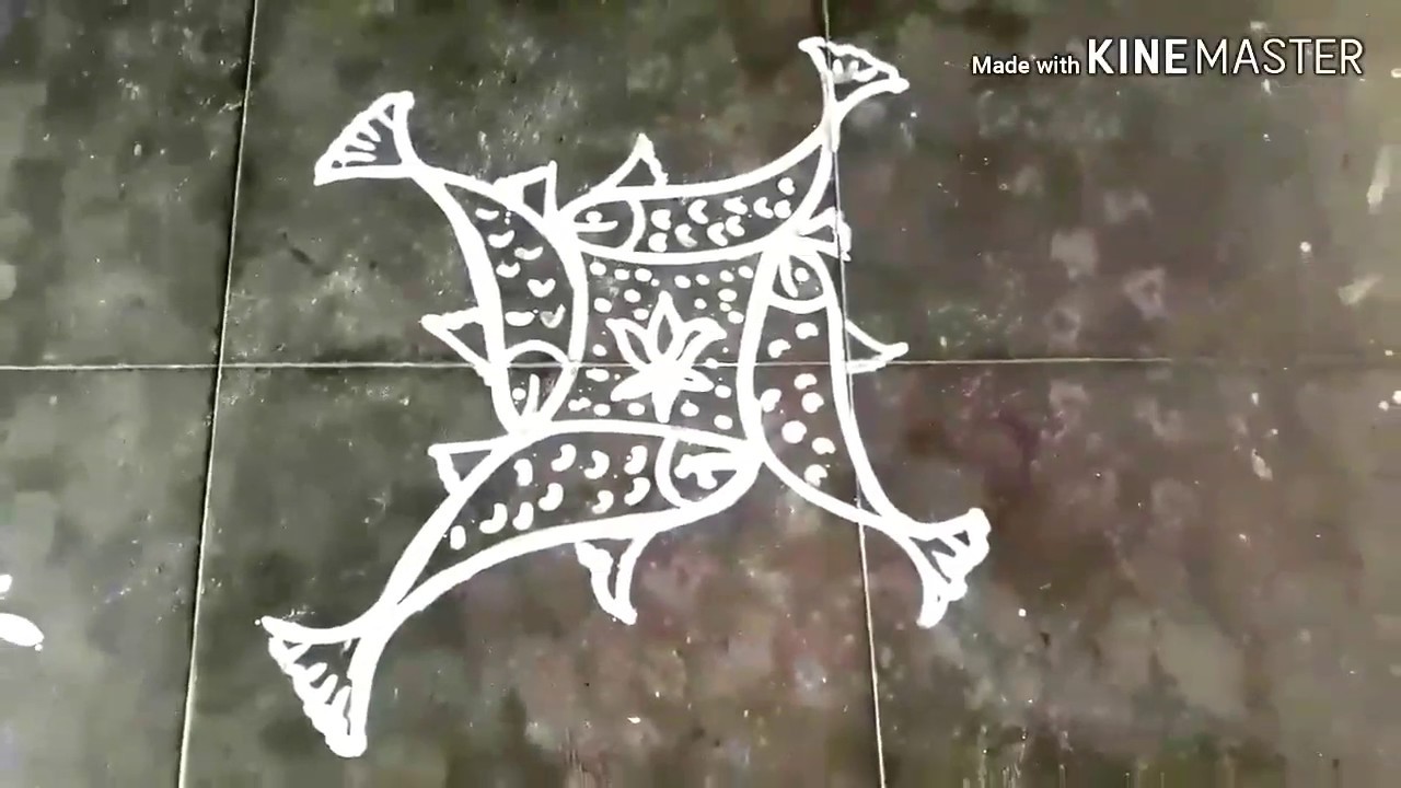 Wet Rice Flour Rangoli Designs |Simple Arisi Mavu kolam # ...