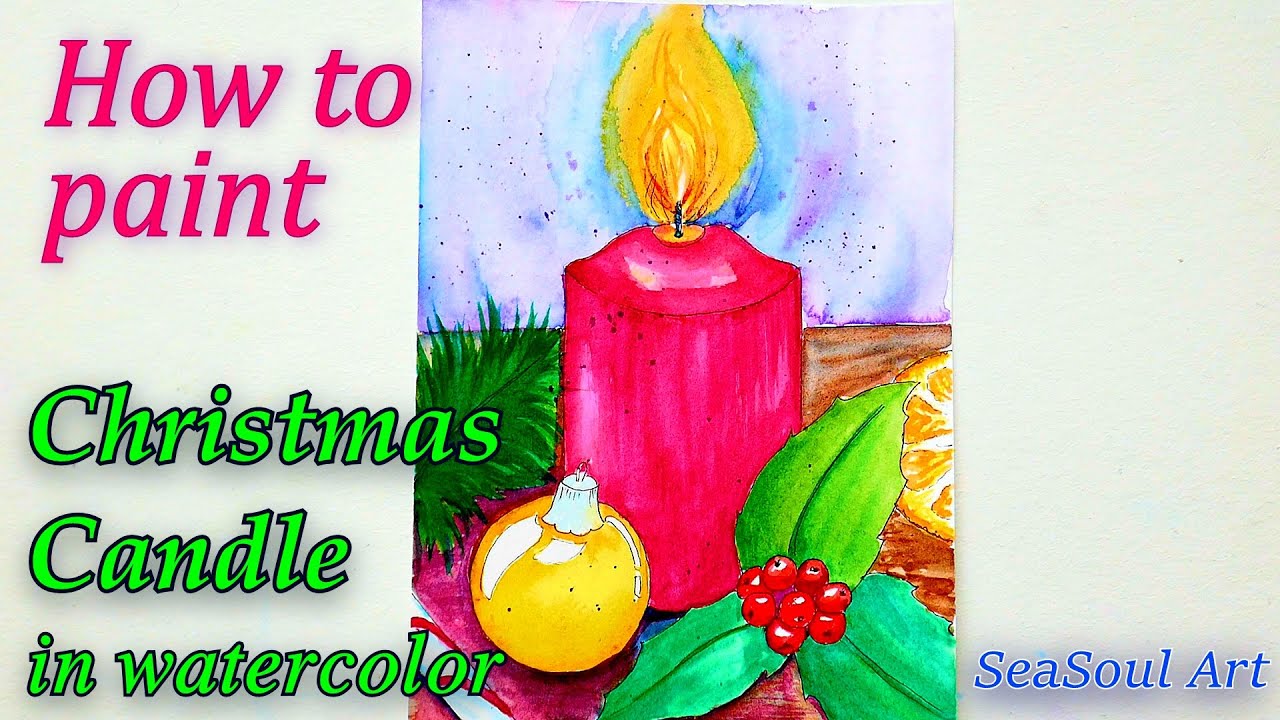 How to Draw a Christmas Candle in Watercolor | Christmas Illustration ...