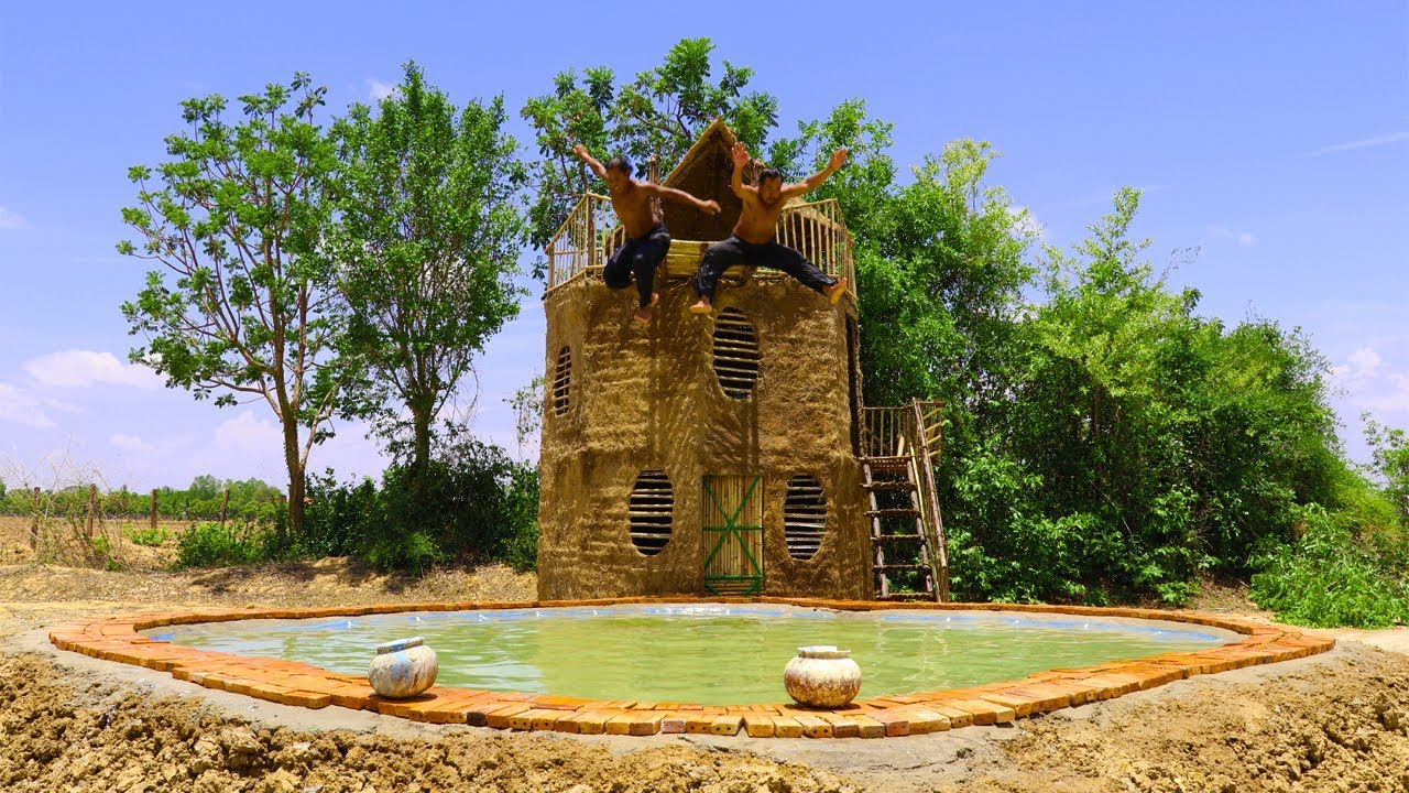 Build Swimming Pool In Front Of Three Floor Mud House - YouTube