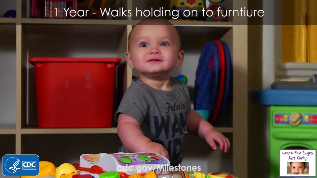 1 Year Developmental Milestone - Pulls up to stand, walks holding on to ...