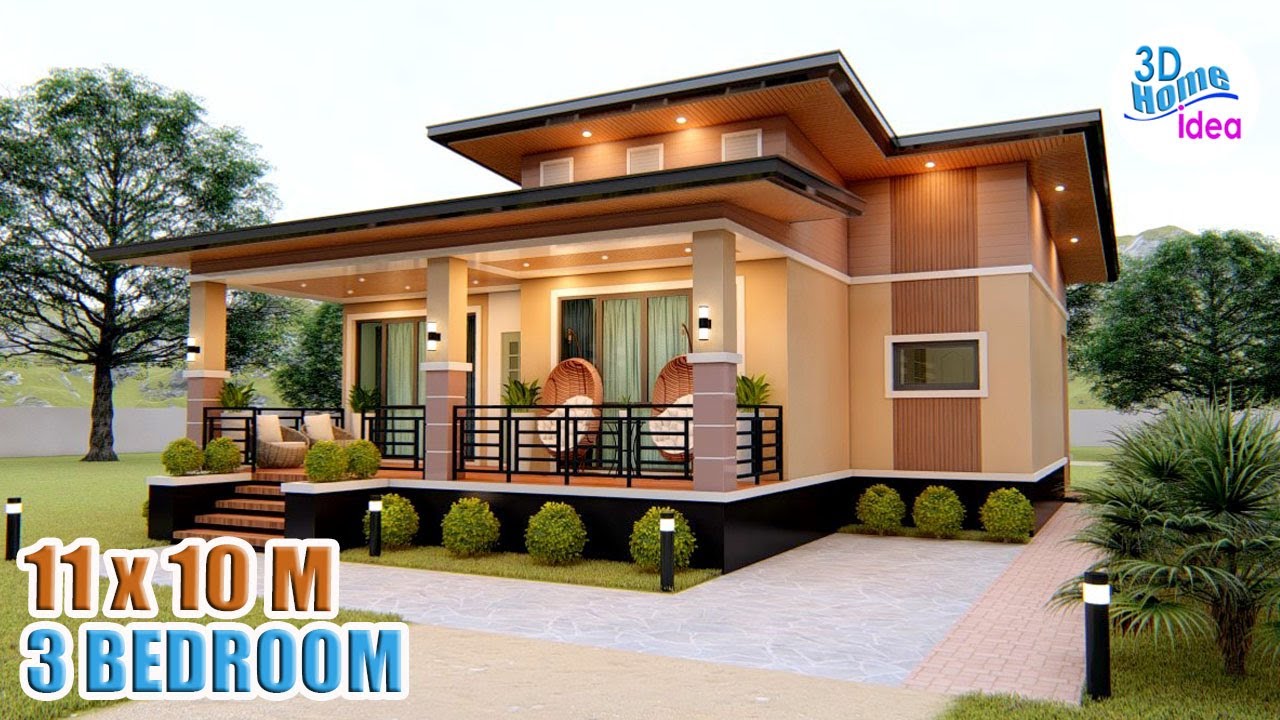HOUSE DESIGN IDEA | 11 X 10 Meters House with 3 Bedroom - YouTube