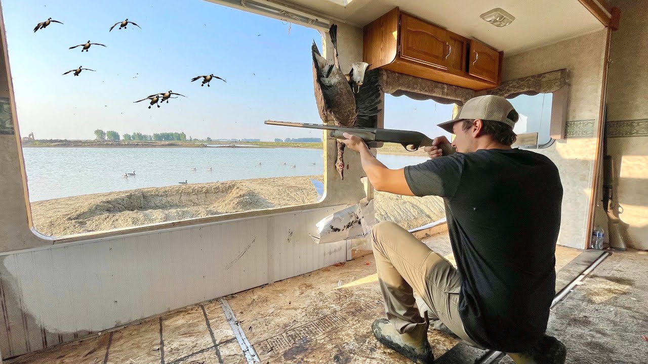 GOOSE HUNTING from a 40ft CAMPER BLIND! (IT WORKED) - YouTube