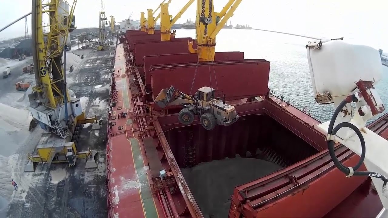 Truck Loading on Ship to Discharge Cargo - YouTube