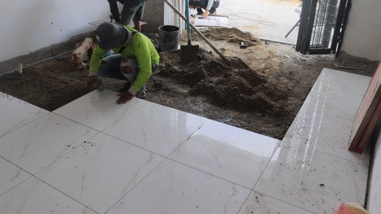 Part2Techniques Install Floor Tiles New Style - Construction Livingroom ...