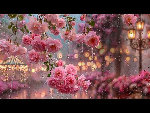 🌧️🌸 Soft Rain on Pink Roses | Peaceful Garden Rain Sounds for Deep Sleep & Stress Relief (4K)