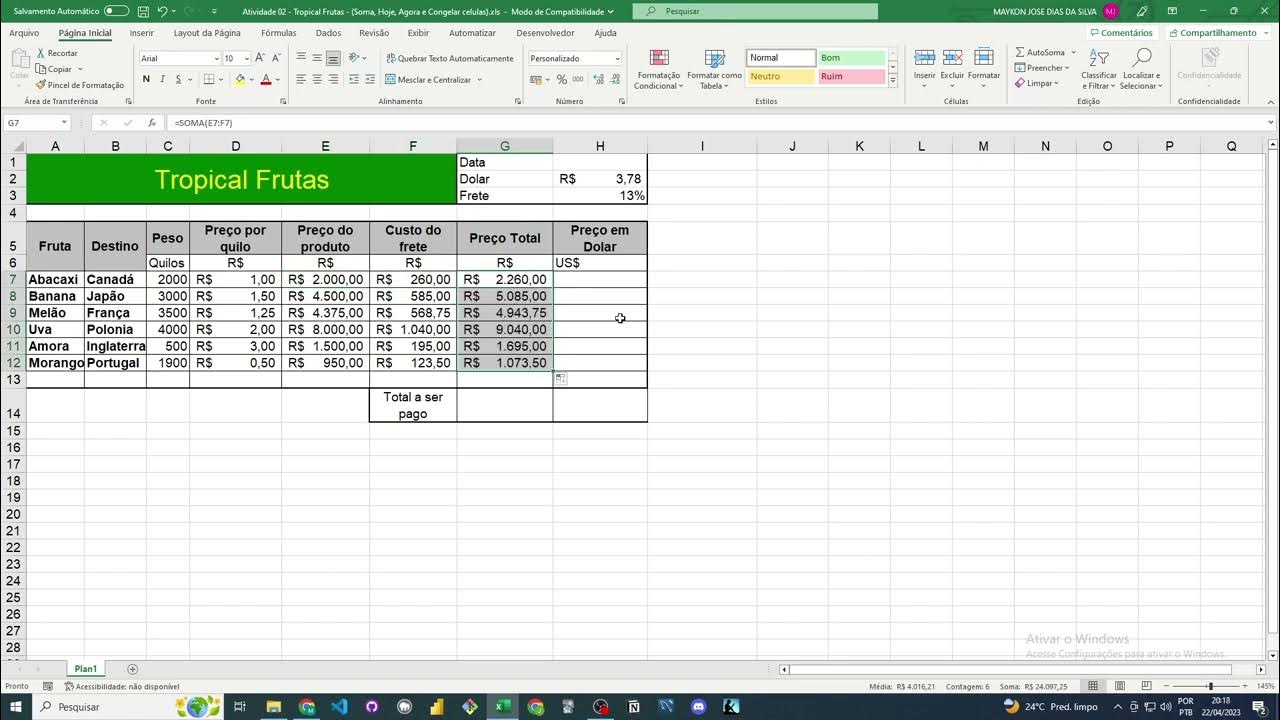 Exercício Excel | Excel | #001 - YouTube