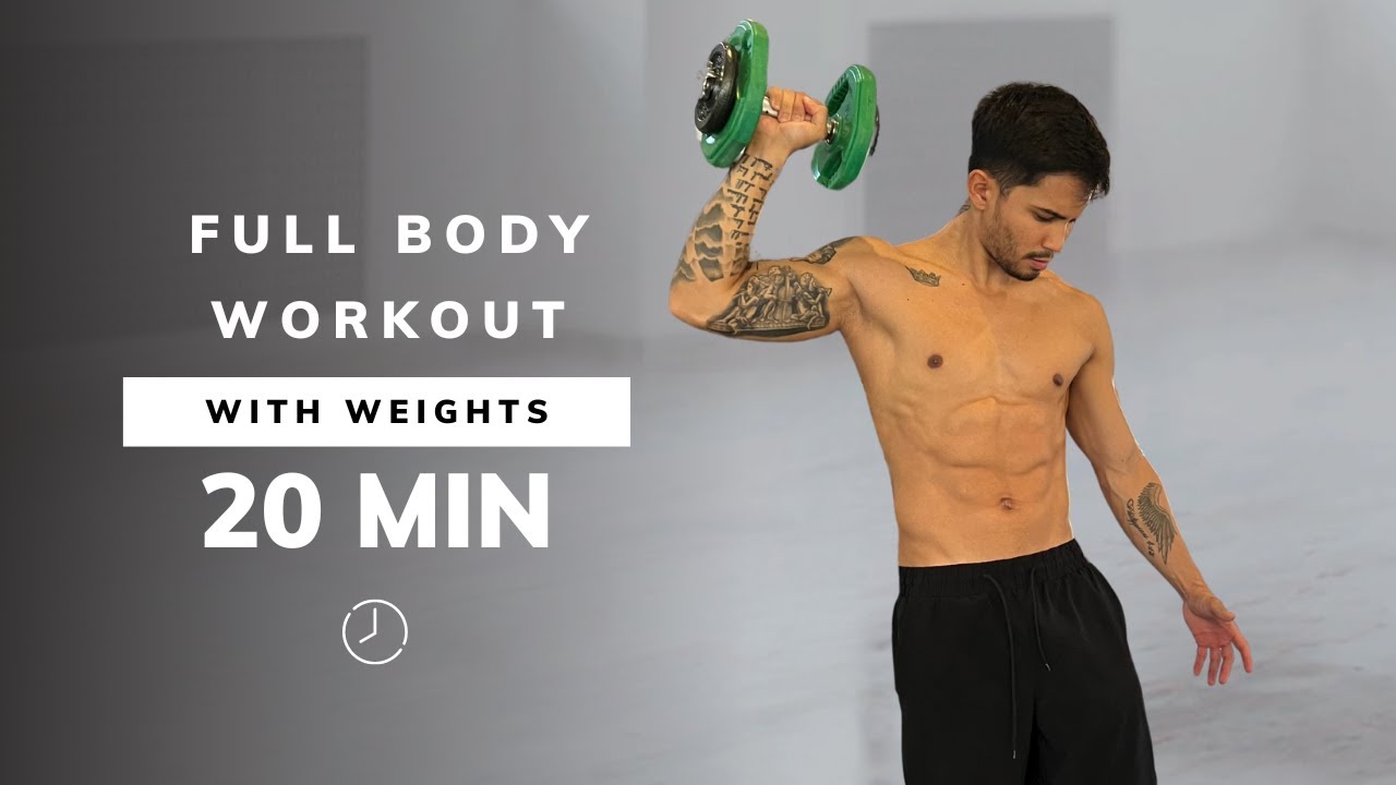 20 MIN INTENSE FULL BODY HIIT and STRENGTH Workout + Weights, Home ...