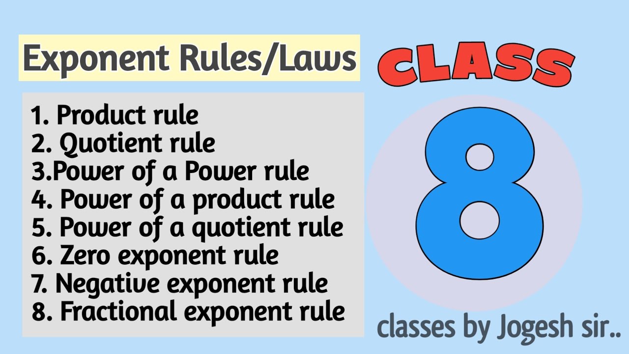 Exponent Rules/Laws of Exponent||ICSE and CBSE class 8 - YouTube
