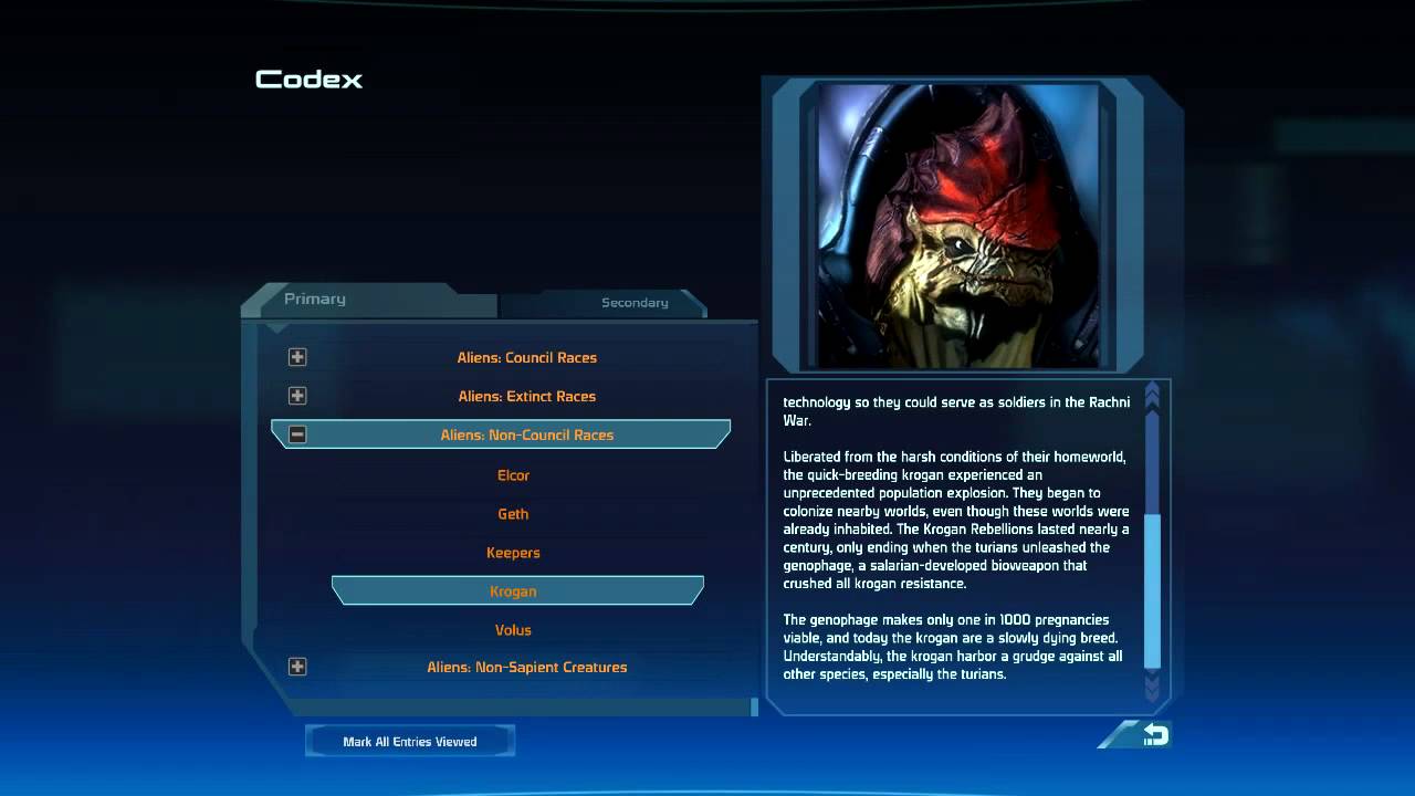 Mass Effect Codex Entry 4: "Krogan, Quarians, Mass Relays..." - YouTube