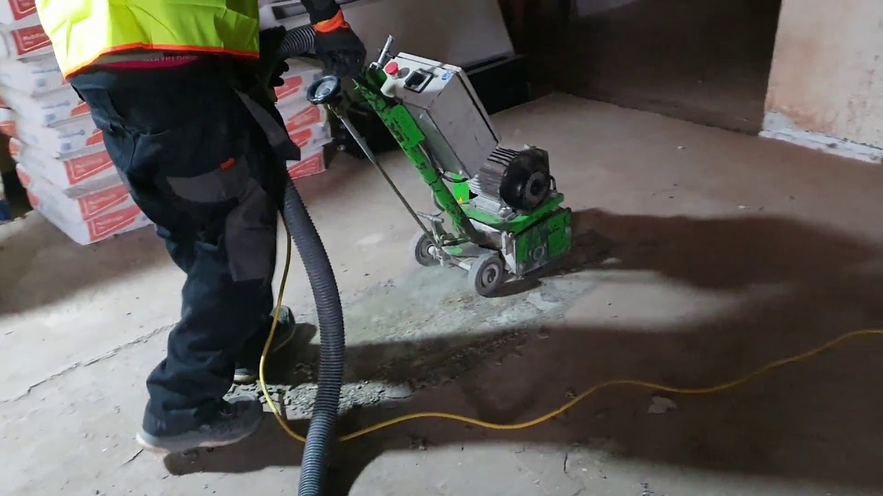 Removing old floor screed using BEF 200 floor planer - YouTube