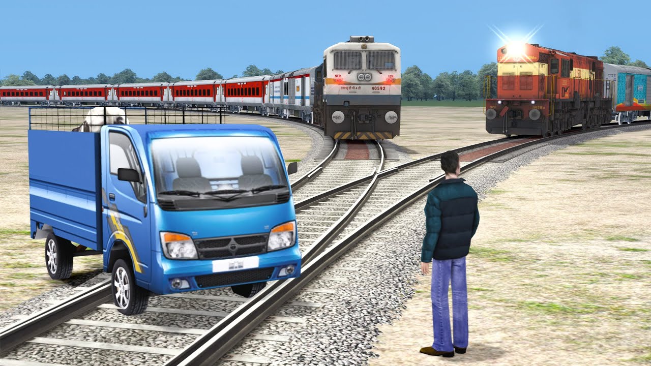 PICKUP CAR VS TWO TRAINS | CAR VS TRAIN | TRAIN SIMULATOR 2023 - YouTube