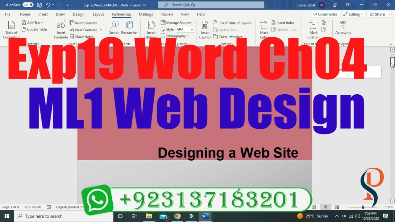Exp19_Word_Ch04_ML1_Web_Design | Exp19 Word Ch04 ML1 Web.docx | @PearsonSolution - YouTube