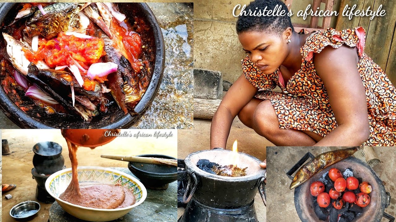 African village lifestyle. How to cook Akume |Fufu| Banku with smoked ...