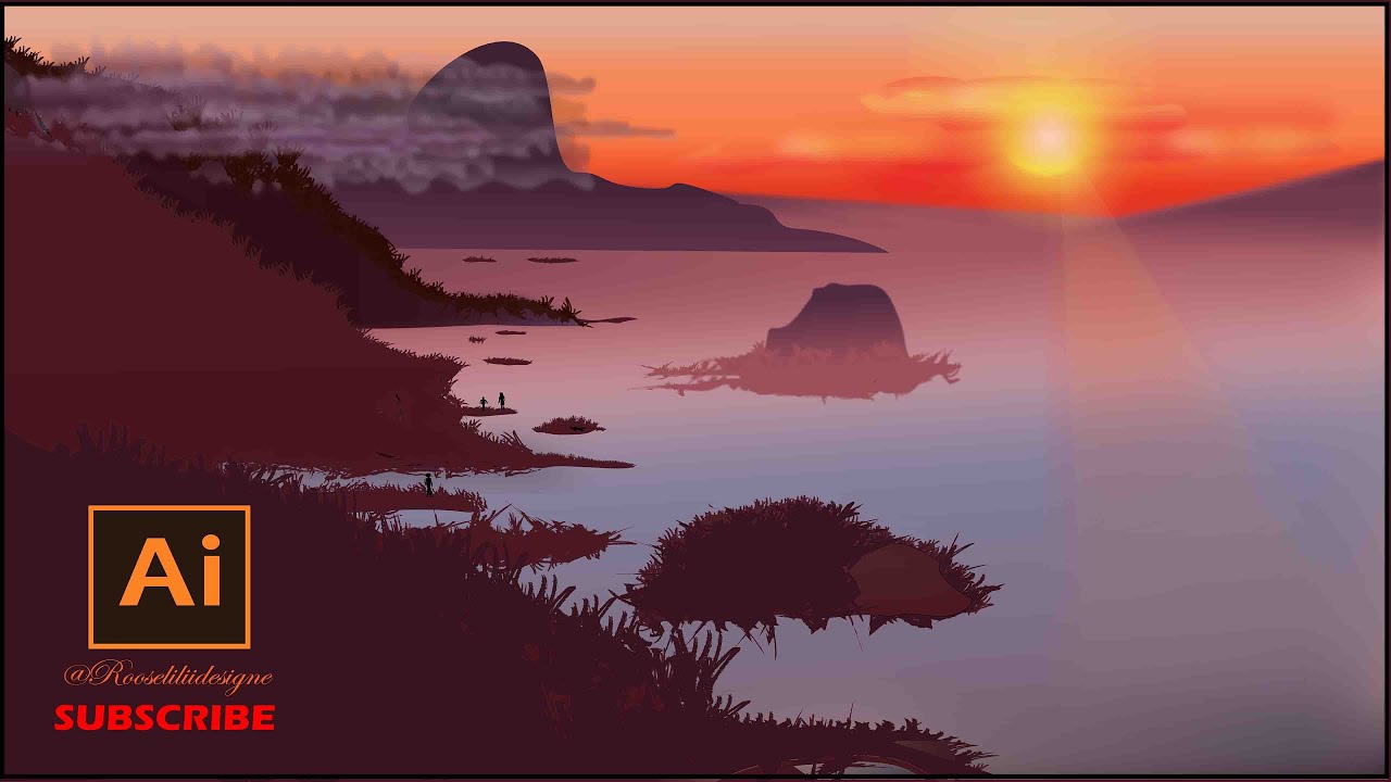 Landscape scenery with Basic Shapes in Adobe Illustrator | Speed Art ...