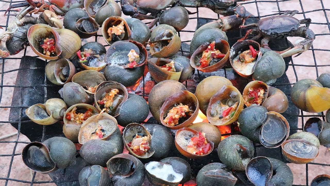 Yummy Cooking Grilled Field Snail W/ Spicy Sauce Recipe- Grilled Snail ...