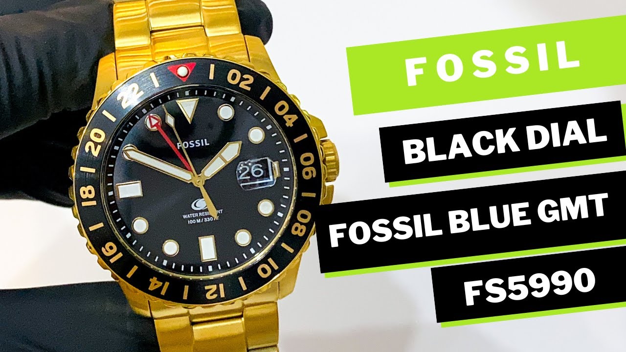 Fossil Blue GMT Gold Stainless Steel Black Dial FS5990 - YouTube