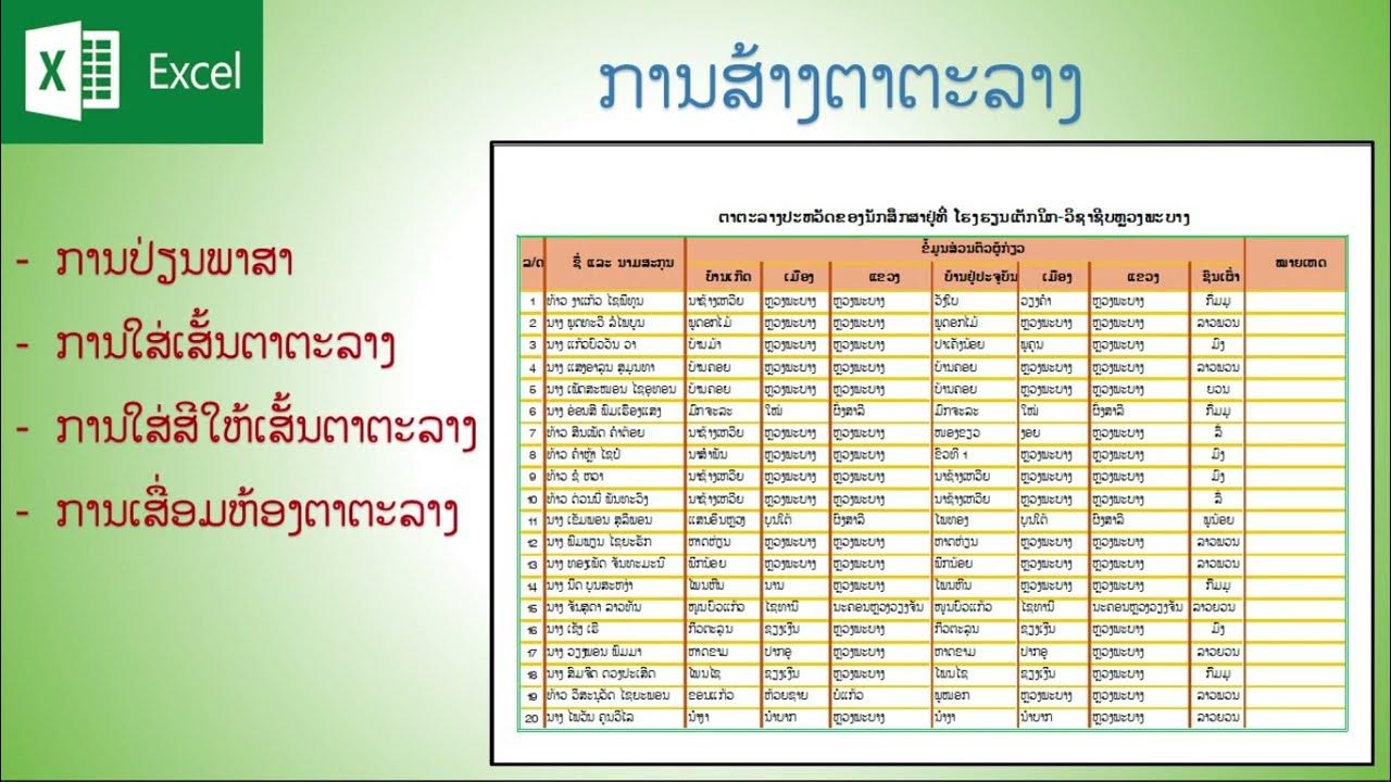 ການສ້າງຕາຕະລາງ กานส้างตระลาง Table in Microsoft Excel - YouTube