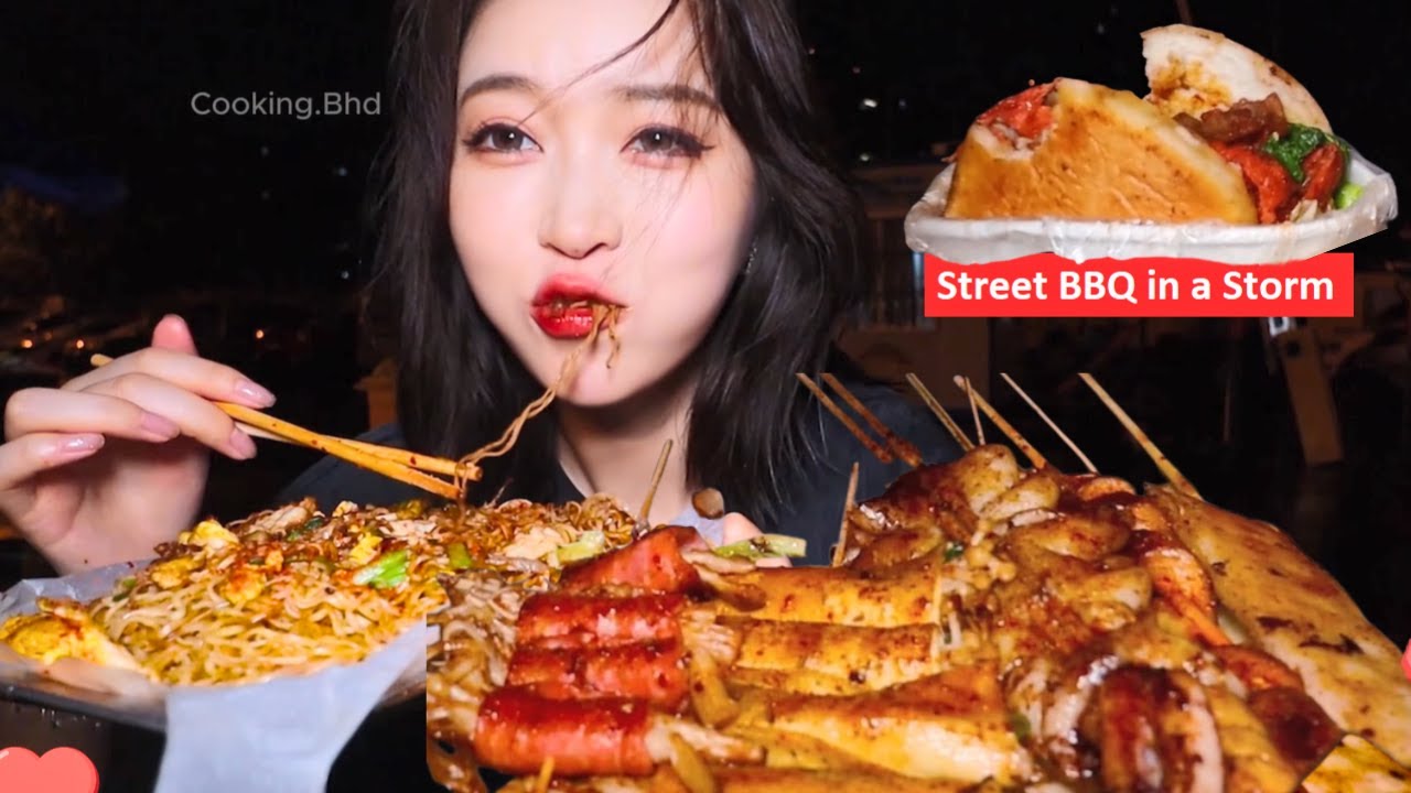 Eating Street BBQ in a Storm – Soaked but Worth It🍢🔥 #FoodReview - YouTube