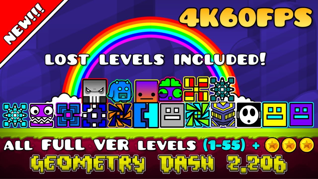 [4K] - All Geometry Dash Levels FULL VERSION MODE! [1-55] + COINS - YouTube