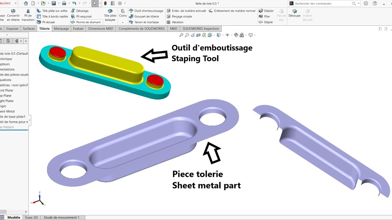 Solidworks tutorial Sheet metal and forming tool, solidworks outil d ...