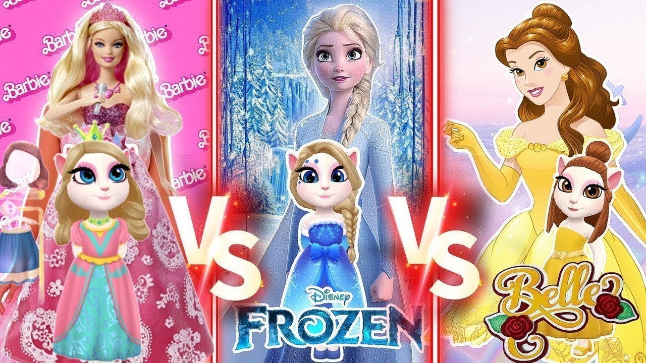 Frozen of Elsa 💙 vs princess Bella ️💛 vs Barbie 🩷. My Talking Angela 2 ...