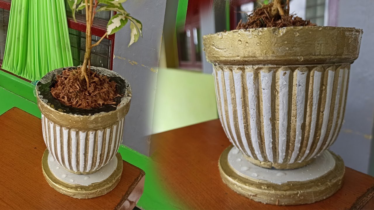 DIY Cara Membuat Pot Bunga Dari Semen Sisa - YouTube