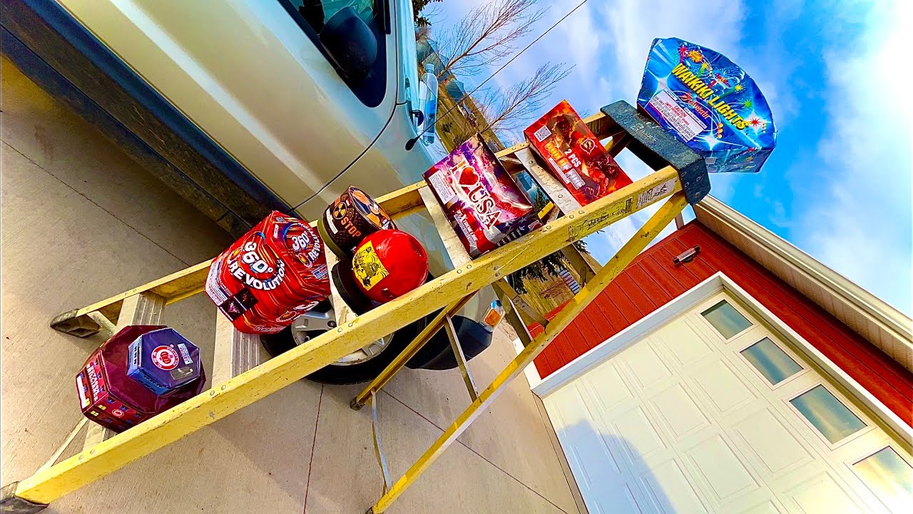 Lighting Fireworks on Top of a LADDER - YouTube