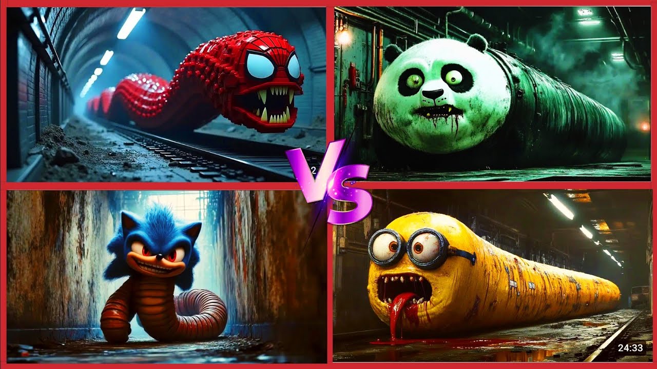 Spiderman Worm Vs Panda Worm Vs Sonic Worm Vs Minion Worm exe Tiles hop ...